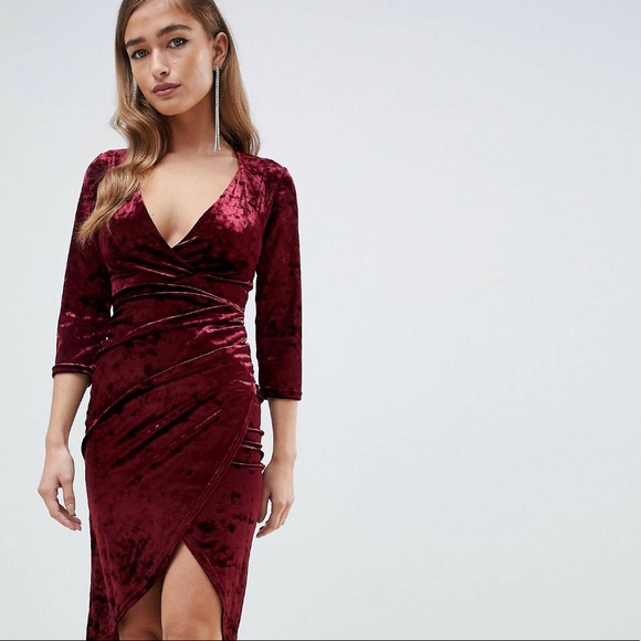 ASOS | Dresses | Velvet Red Mini Wrap Dress | Poshmark
